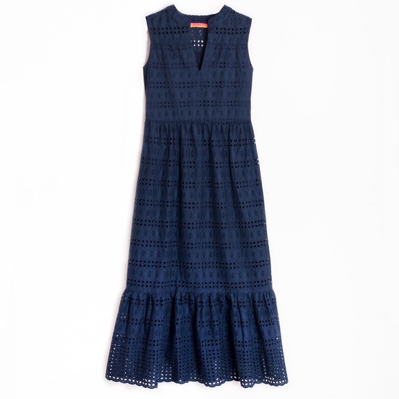 Vilagallo | Dresses | Vilagallo Eyelet Midi Dress Navy Blue Lenna ...
